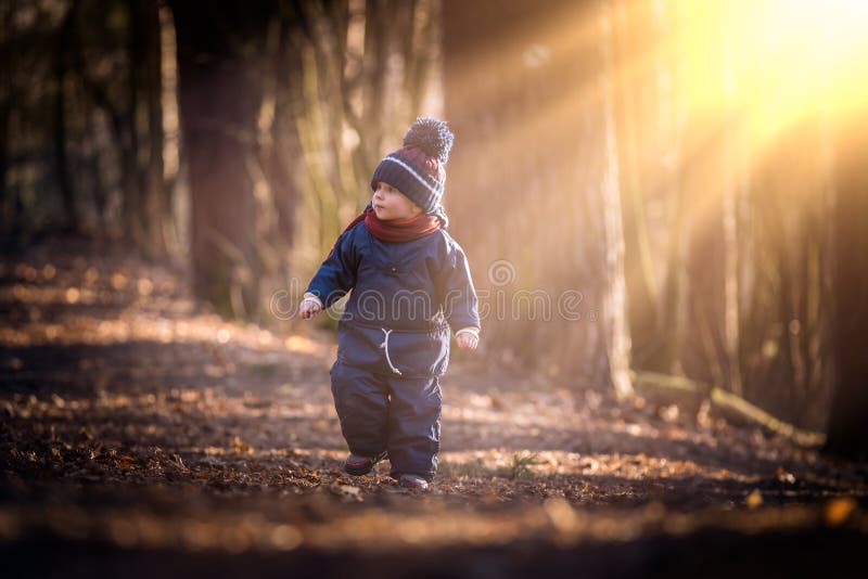 Caucasian Boy Playing Outdoor at Springtime Stock Photo - Image of ...