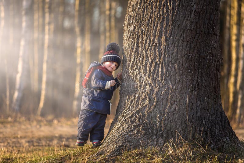Caucasian Boy Playing Outdoor at Springtime Stock Image - Image of ...