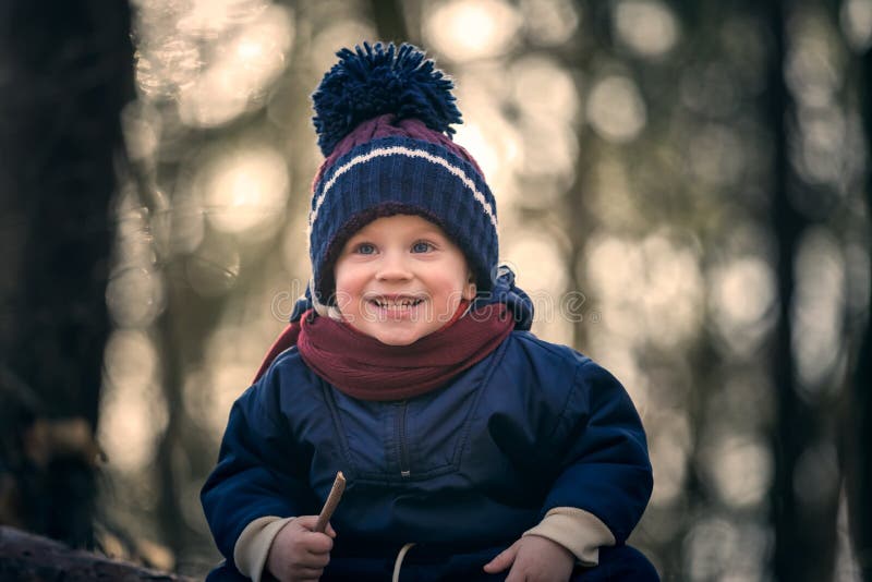 Caucasian Boy Playing Outdoor at Springtime Stock Photo - Image of ...