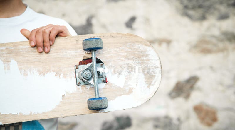 Caucasian Boy with Skateboard in His Hand Stock Image - Image of ...