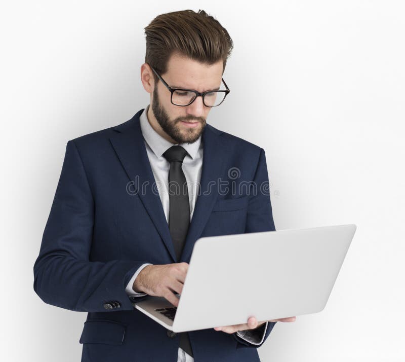 Caucasian Business Man Working Laptop Concept Stock Image - Image of ...