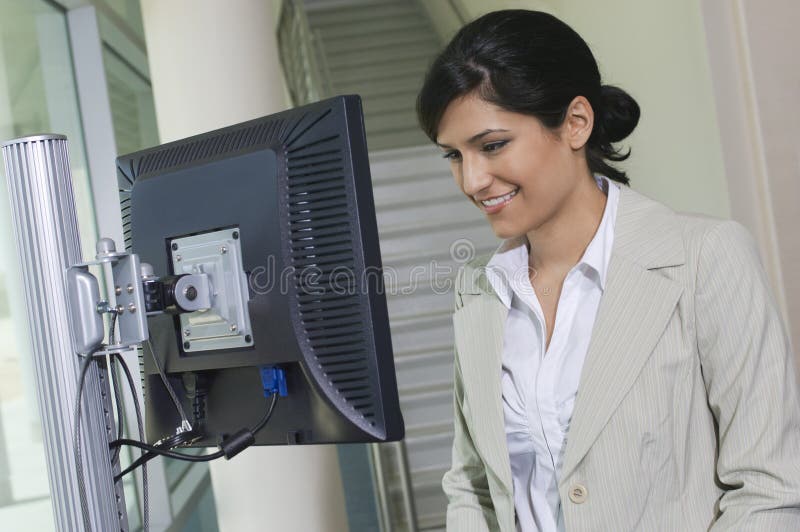 Caucasian Business Woman Using Computer Stock Image - Image of looking ...