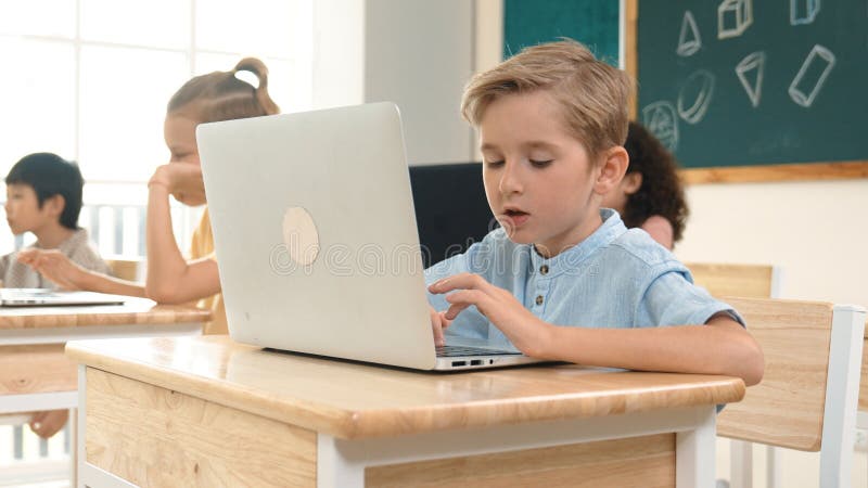 Caucasian Child Programing Software System and Learning about Coding ...