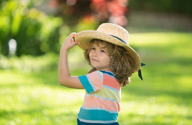 Caucasian Child in Straw Hat. Kids Summer Face. Stock Photo - Image of ...