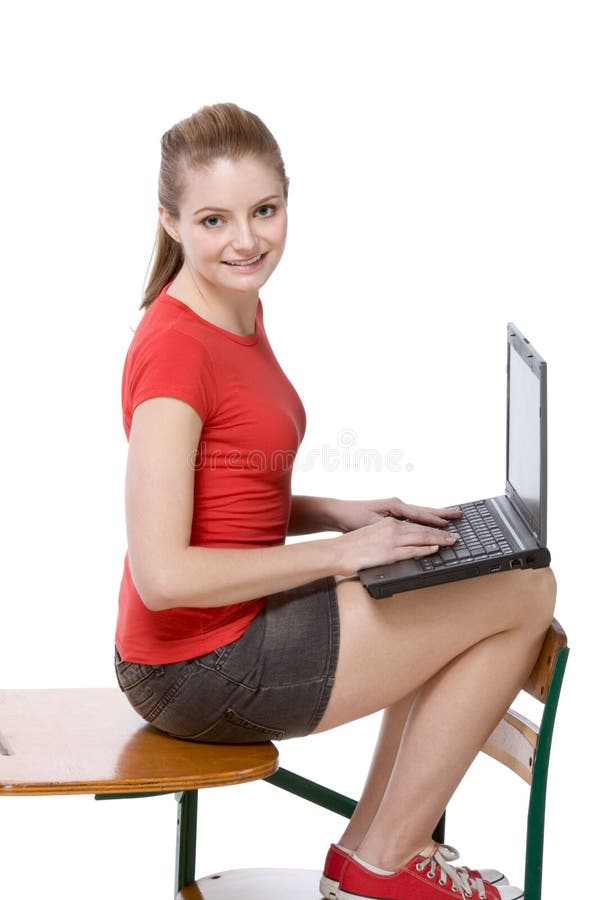 Caucasian College Student on Desk with Laptop PC Stock Image - Image of ...