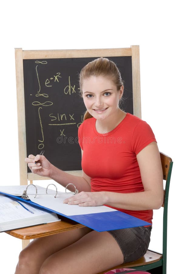 Caucasian College Student Woman Studying Math Exam Stock Image - Image ...