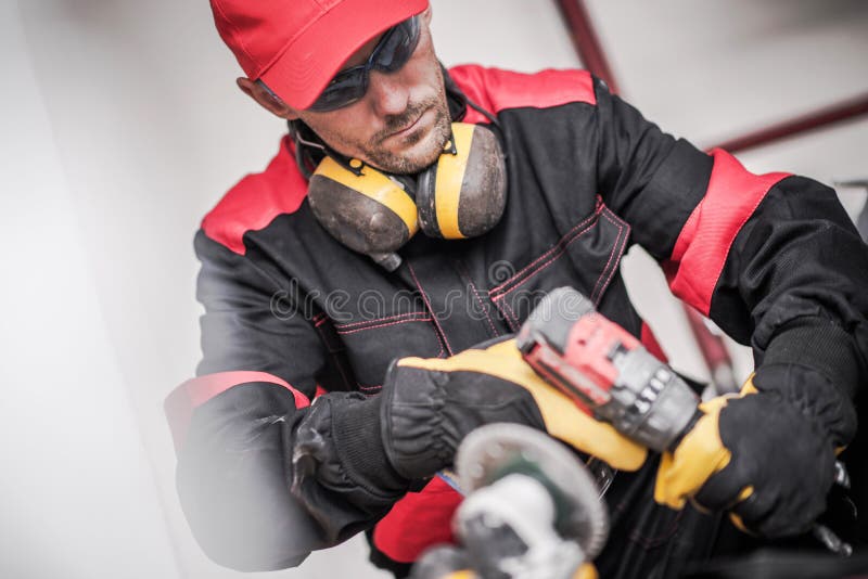 Construction Worker with Tools Stock Image - Image of machine ...