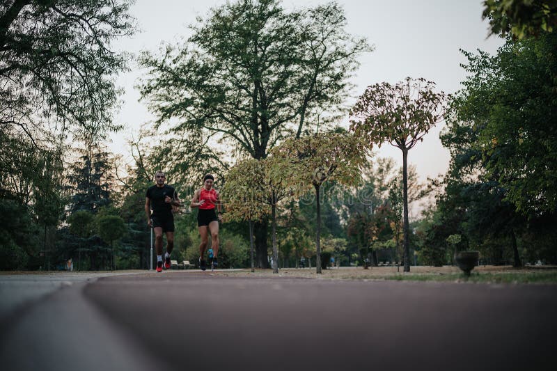 A Caucasian Couple Warms Up in a Sunny Park, Ready for Their Outdoor ...