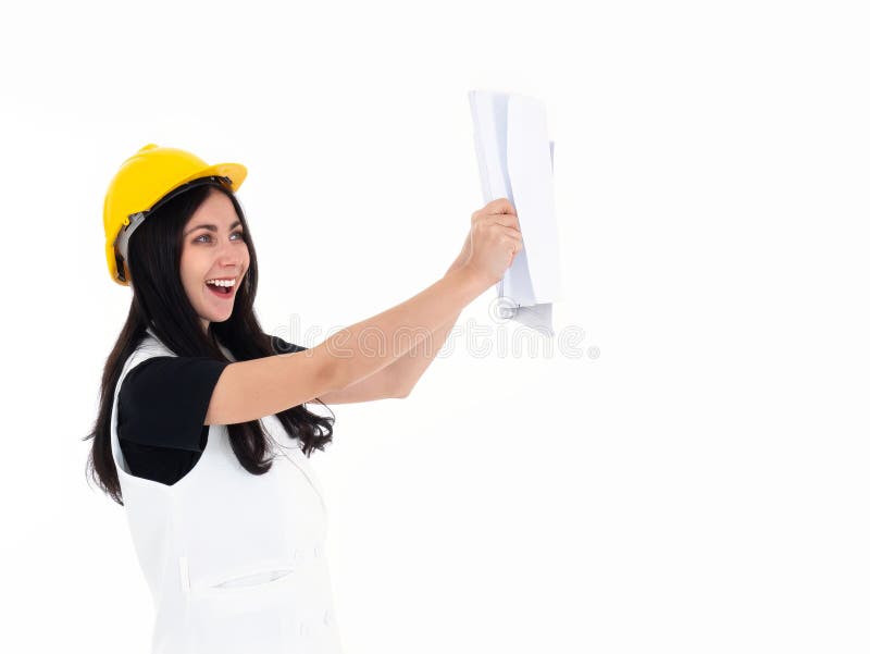 Caucasian Developer Girl Check Construction Site Building Progress in ...