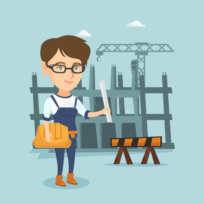 Caucasian Engineer Holding Twisted Blueprints. Stock Vector ...