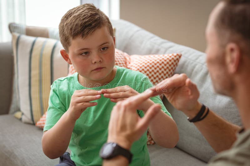 Mother and Son Communicating with Each Other in Sign Language Stock ...