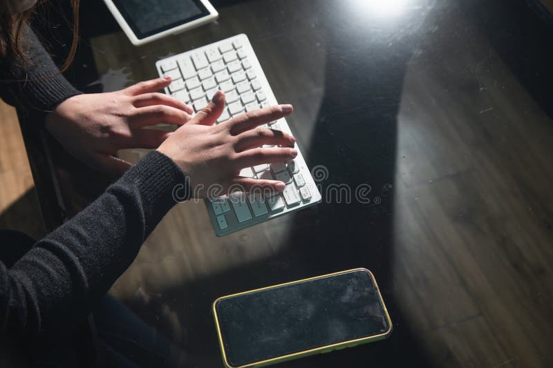 Caucasian Female Hands Typing in Computer Keyboard Stock Photo - Image ...