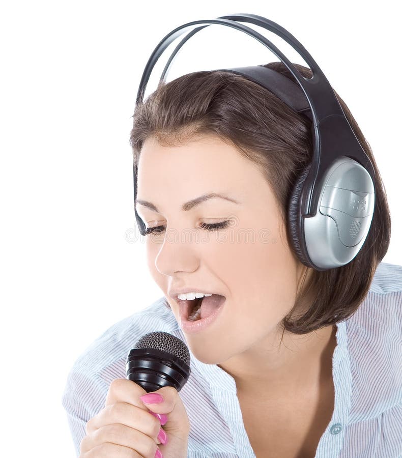 Caucasian Female Singing into Microphone. Stock Photo - Image of ...