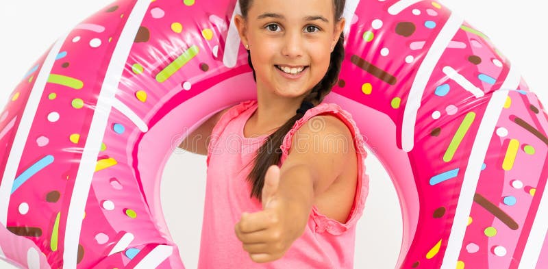 Caucasian Girl with Big Pink Rubber Ring. Stock Photo - Image of life ...
