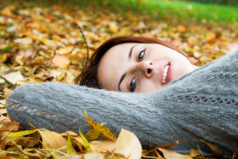 Caucasian Girl in Fall Season Stock Photo - Image of beauty, horizontal ...