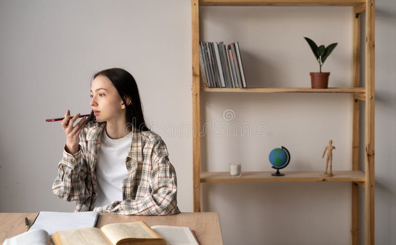 Caucasian Girl Student Using Virtual Assistant Recording Audio Message ...