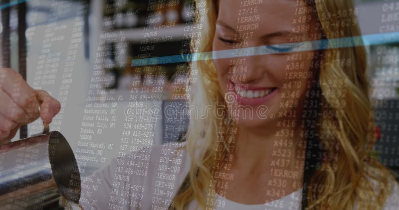 Caucasian Girlfriend Looking at Digital Screen with Code Stock Photo ...
