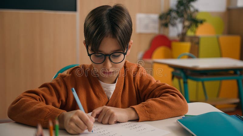 Caucasian Guy Boy Think Find Idea Ponder Difficult Task Writing Notes ...
