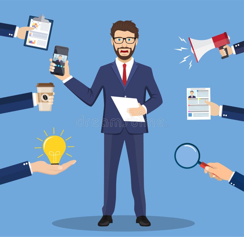 Caucasian Hard Working Businessman. Stock Vector - Illustration of ...