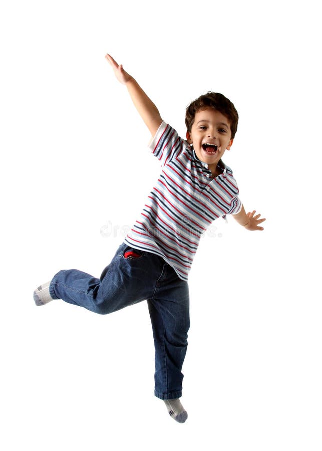 Caucasian Kid Jumping, Isolated on White Stock Image - Image of good ...