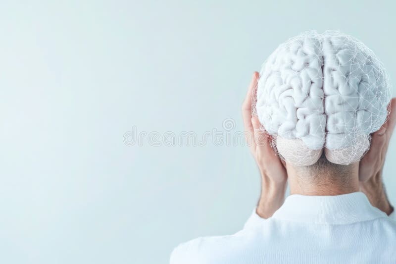 Caucasian Male Adult Brain Concept with Hands on Head and Digital ...