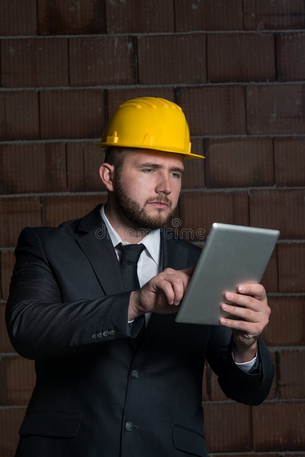 Caucasian Male Construction Manager with Tablet Pc Stock Photo - Image ...