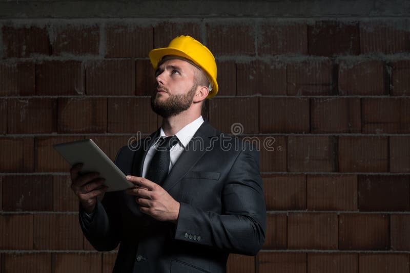 Caucasian Male Construction Manager with Tablet Pc Stock Image - Image ...