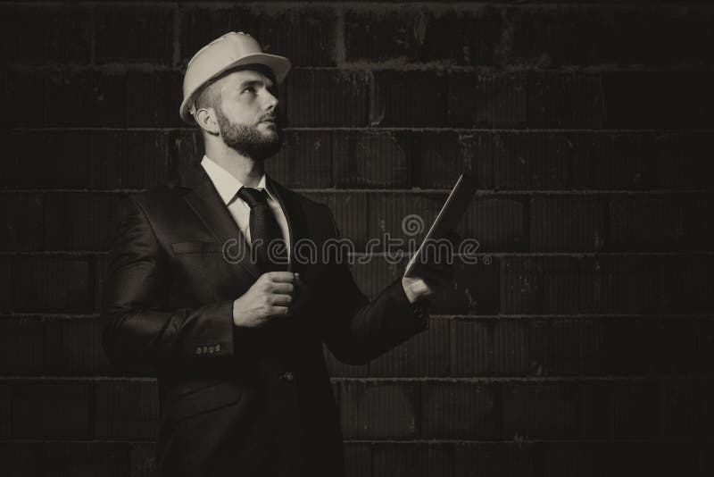 Caucasian Male Construction Manager with Tablet Pc Stock Image - Image ...