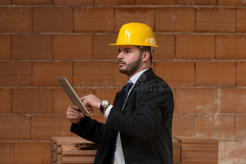 Caucasian Male Construction Manager with Tablet Pc Stock Photo - Image ...