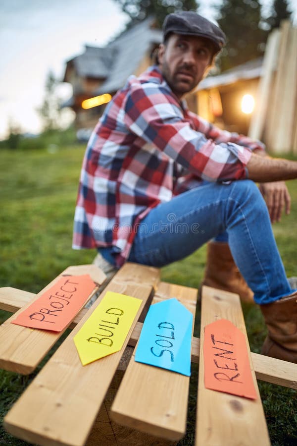 Caucasian Male Construction Worker Working on a Project Stock Image ...