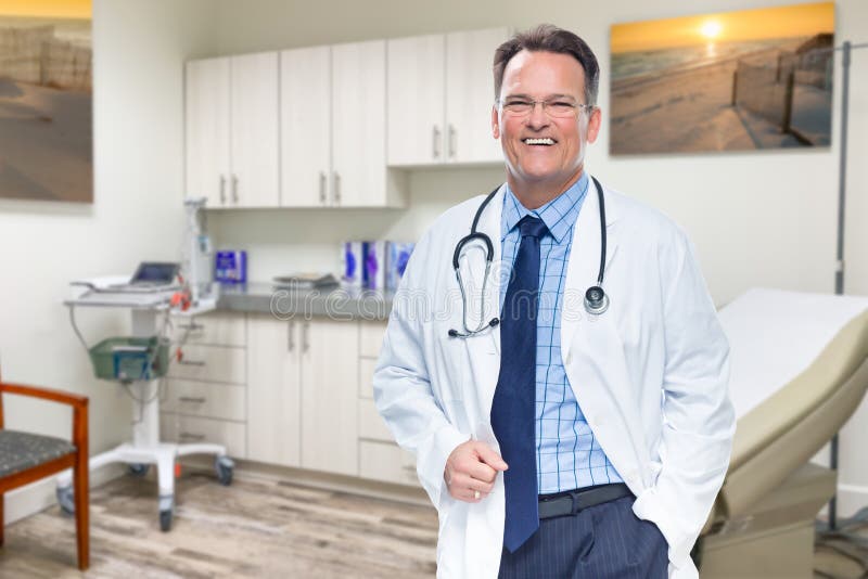 Caucasian Male Doctor Standing in Office Stock Image - Image of ...