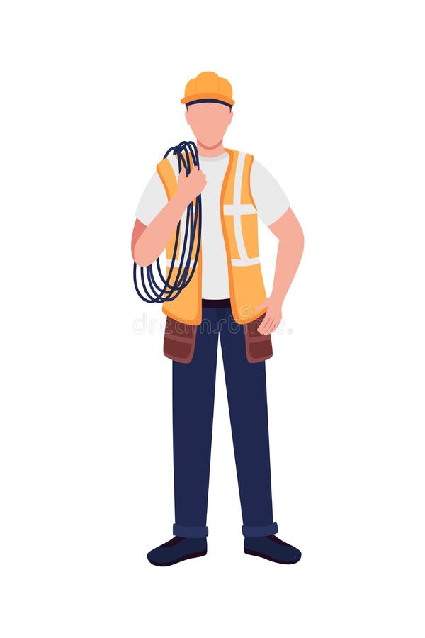 Caucasian Male Electrical Engineer Flat Color Vector Faceless Character ...