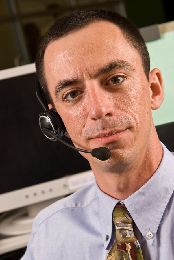Caucasian Male Receptionist with Headset Stock Photo - Image of ...