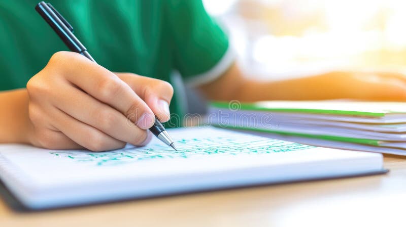 Caucasian Male Teen Writing Notes in Notebook with Pen Stock Photo ...