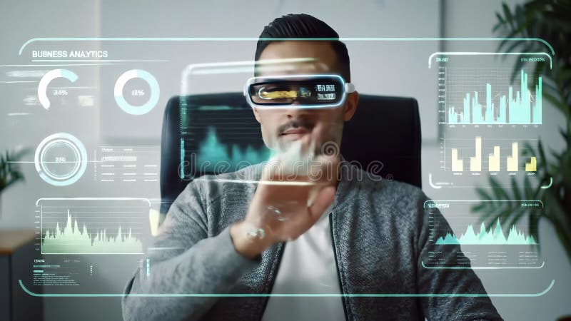 AI Man Using AR for Data Analysis Stock Video - Video of screens, touchscreen: 387303783