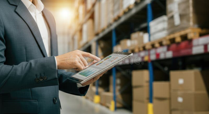 Caucasian Male Using Tablet for Inventory Management in Warehouse Stock ...