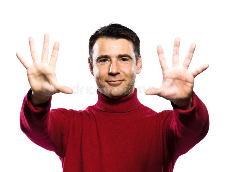 Caucasian Man 10 Ten Showing Fingers Stock Image - Image of posing ...