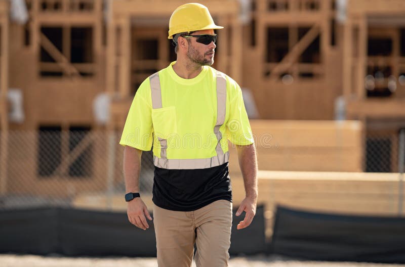 Caucasian Man Construction Worker in Helmet at Building. Construction ...
