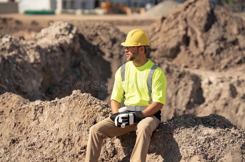 Caucasian Man Construction Worker in Helmet at Building. Construction ...