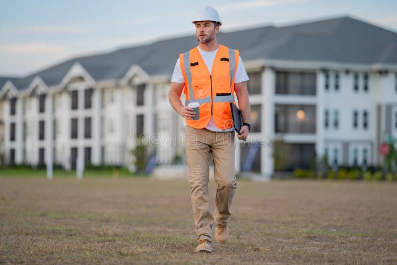 Caucasian Man, Construction Worker in Helmet at Construction Site ...