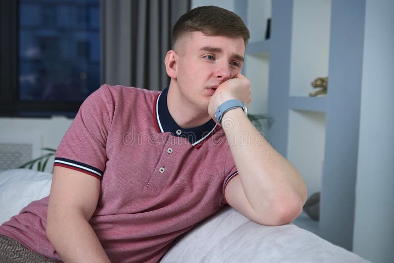 Caucasian Man Feeling Sick while Sitting on the Sofa Stock Image ...