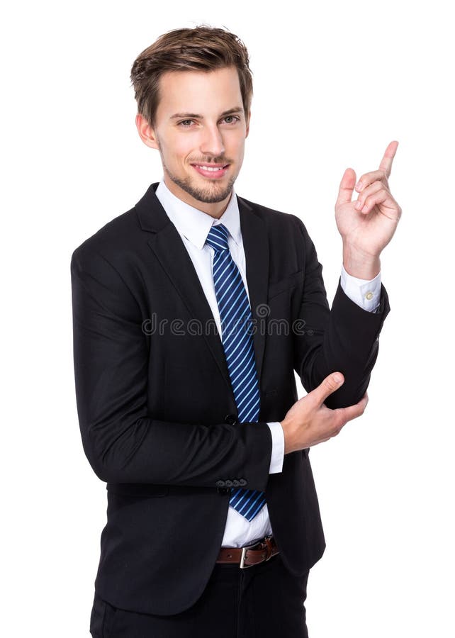 Caucasian Man with Finger Up Stock Image - Image of groomed, indicate ...