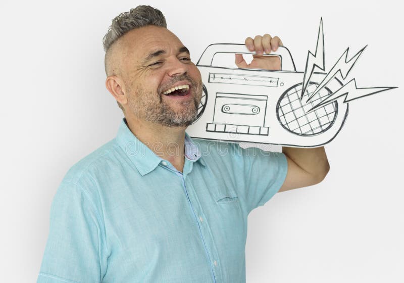 Caucasian Man Holding Paper Crafted Jukebox Stock Image - Image of ...