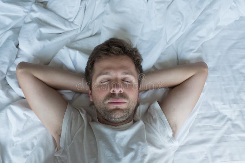 Caucasian Man Napping with Happy Face Expression. Stock Photo - Image ...