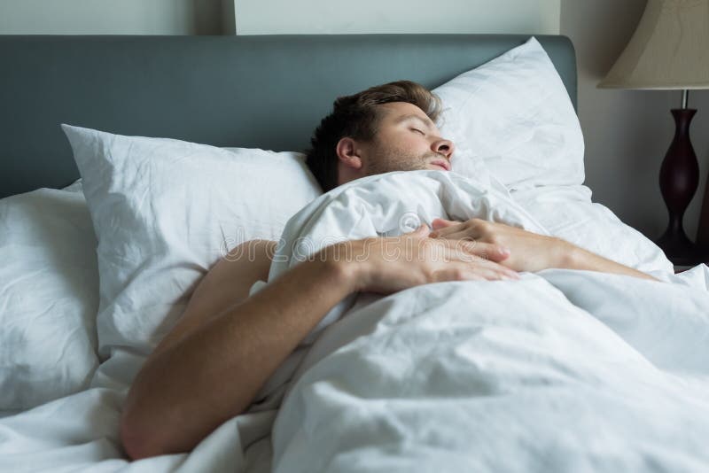 Caucasian Man Napping with Happy Face Expression. Stock Photo - Image ...