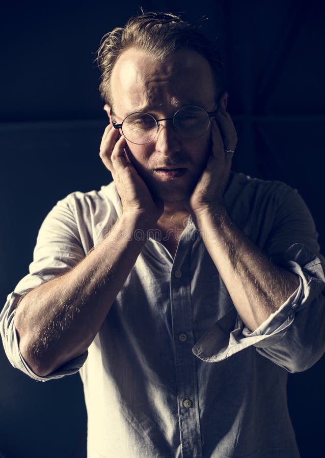 Caucasian Man Panic Stressed Face Expression Stock Image - Image of ...