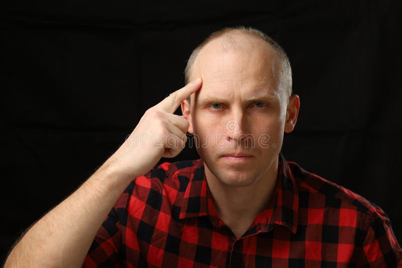 Caucasian Man Pointing Finger at Brain Stock Photo - Image of young ...