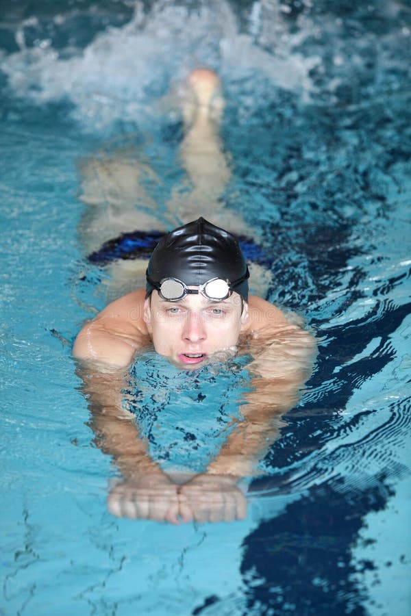 Caucasian Man Practicing Flutter Kick with Kick Board Stock Image ...