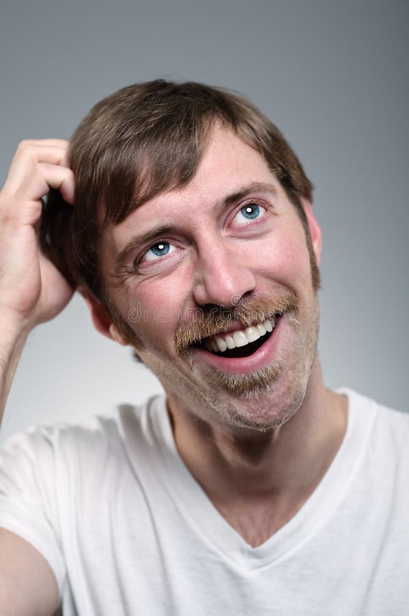 Caucasian Man Scratching His Head Portrtait Stock Image - Image of ...