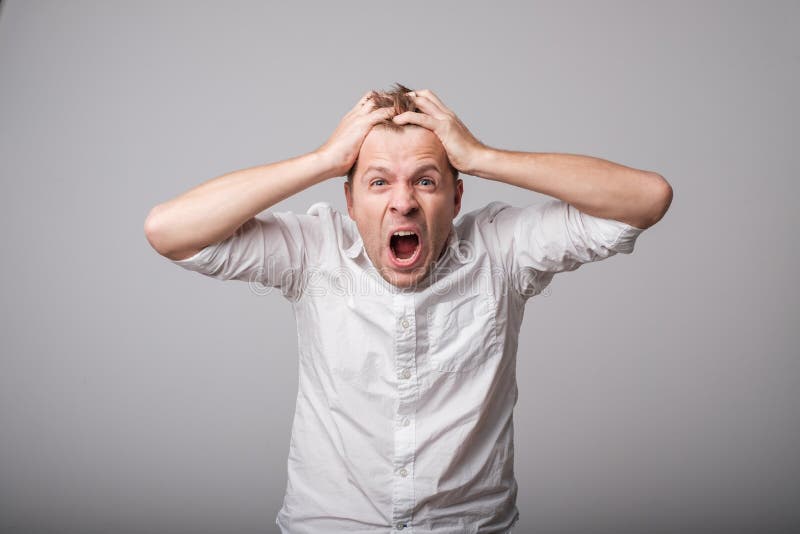 Caucasian Man Shouting Out Loud. Stock Image - Image of european ...